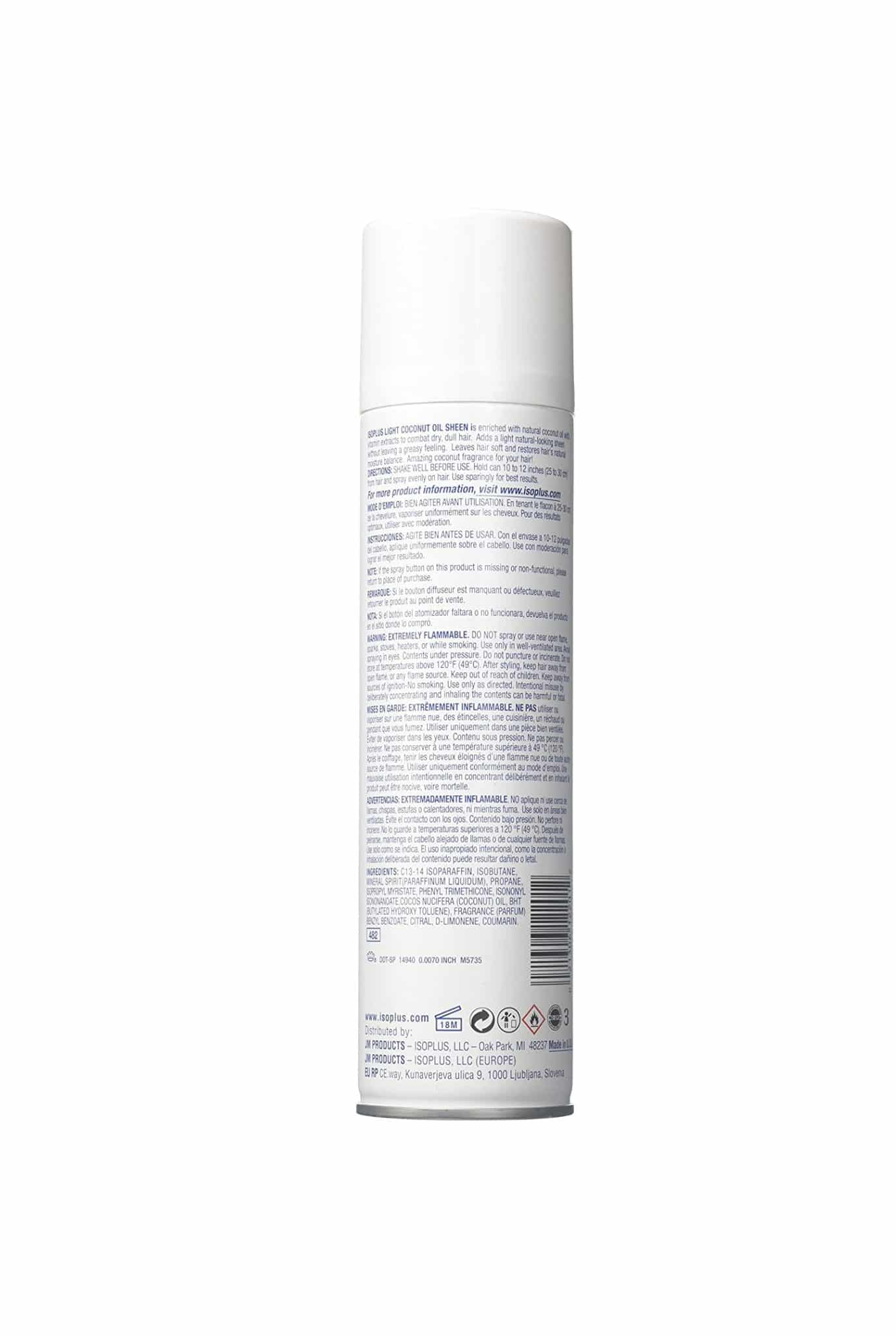 IsoPlus Oil Sheen Light Hair Spray with Coconut Oil 9oz - Barber Depot ...