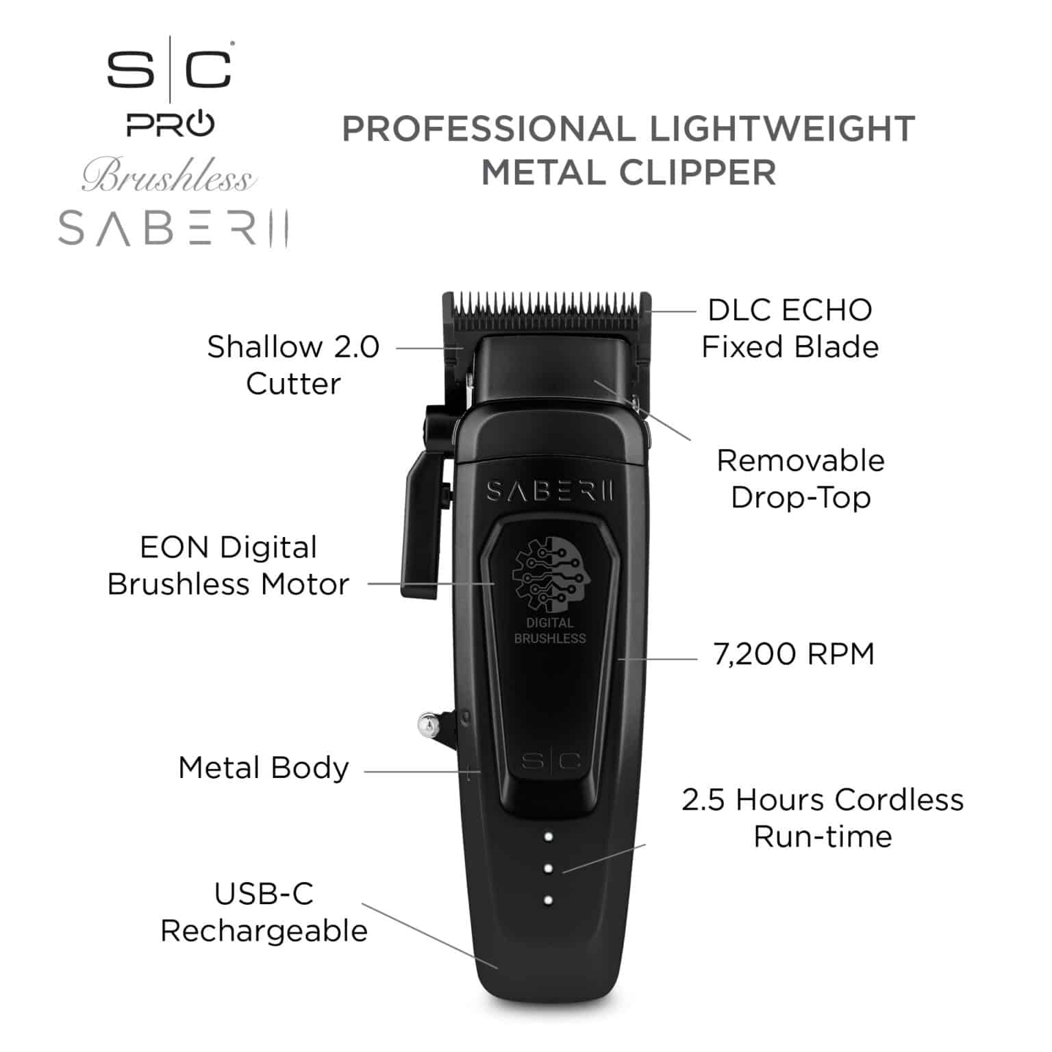 StyleCraft Saber 2.0 Clipper Black #SC617B - Barber Depot - Barber Supply